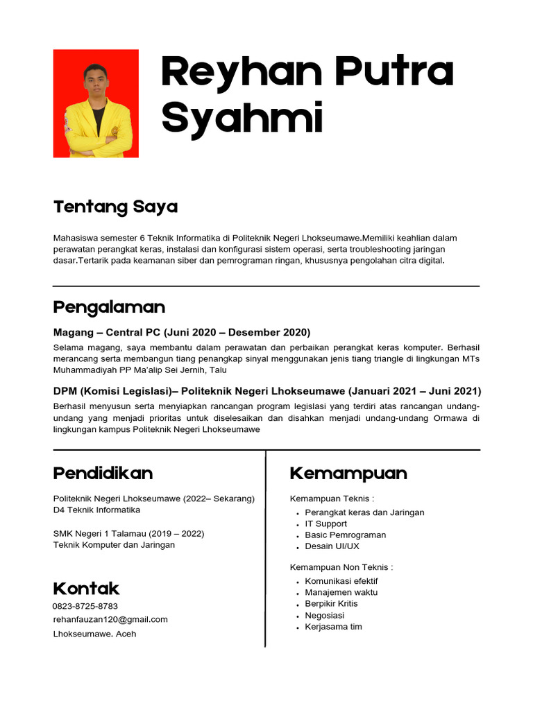 CV Reyhan Putra Syahmi | PDF
