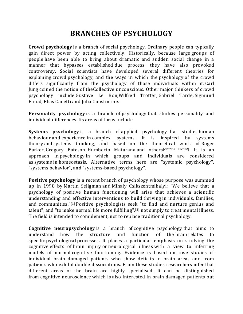 Branches of Psychology | PDF | Abnormal Psychology | Cognitive Psychology