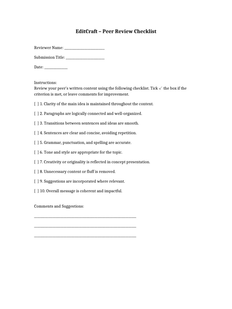 EditCraft PeerReview Checklist | PDF