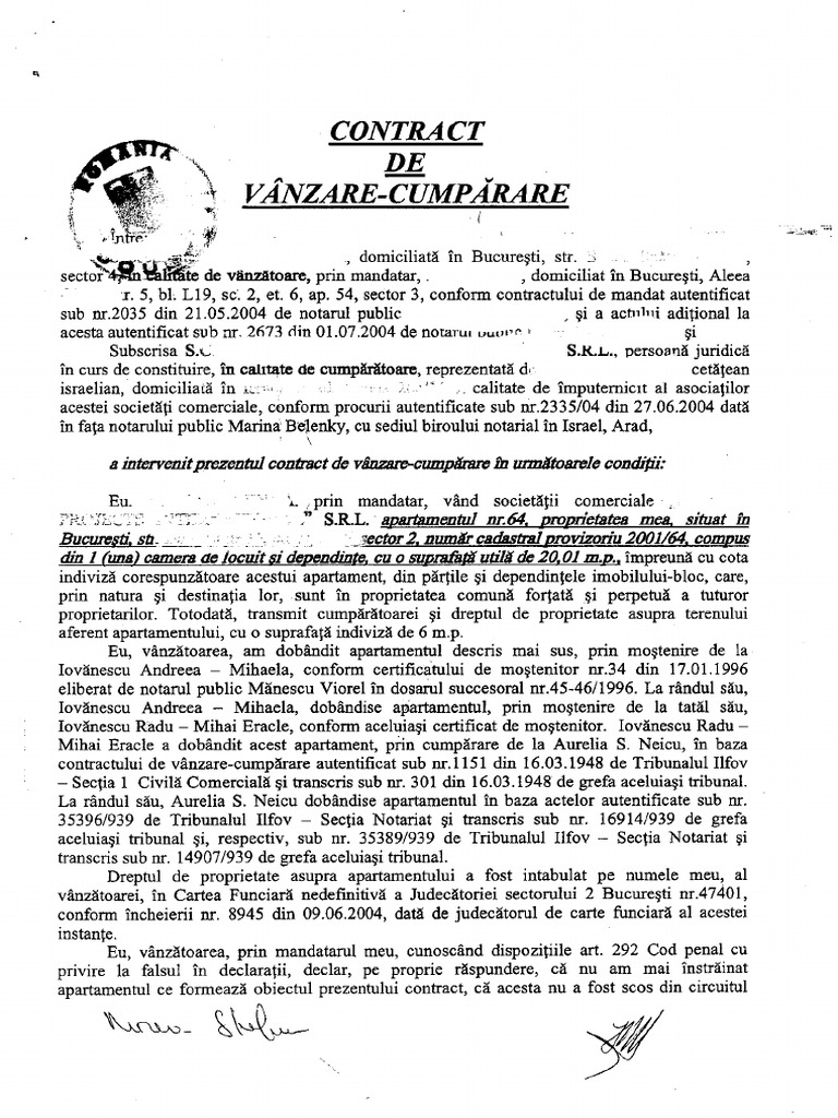 Model de Contract de Vanzare Mandat Seminar Civil | PDF