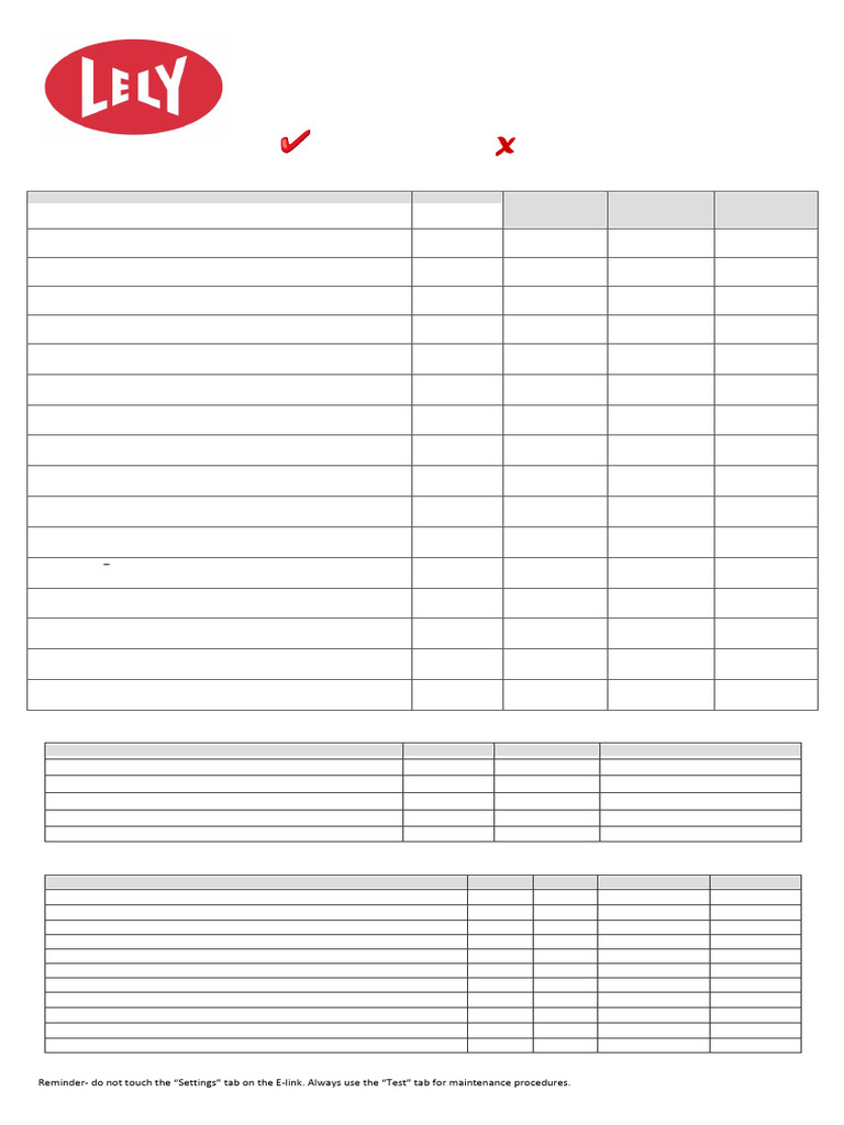 Lely A4 Maintenance Checklist | PDF