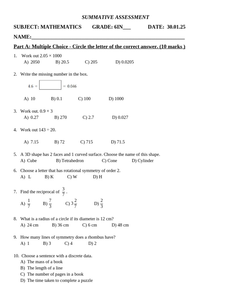 SUMMATIVE ASSESSMENT Grade 6 2025 | PDF | Shape | Euclidean Geometry