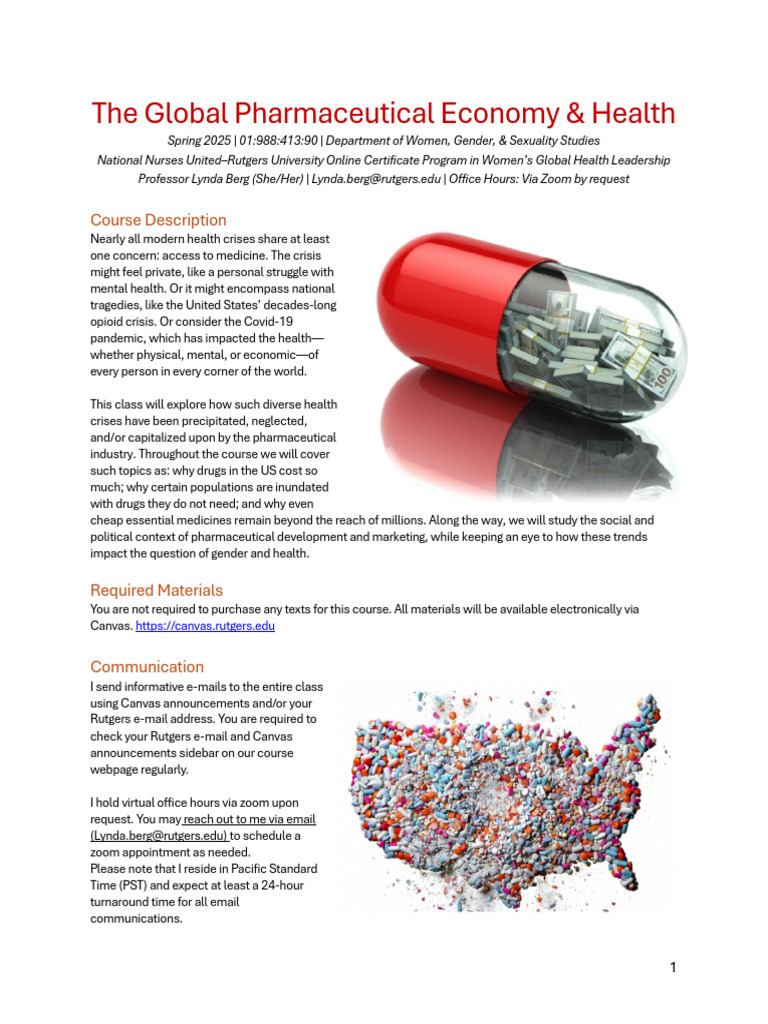 The Global Pharmaceutical Economy Spring 2025 Syllabus | PDF ...