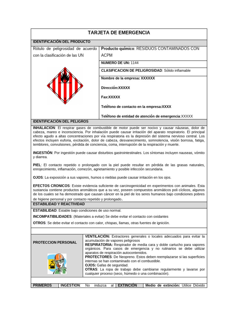 Anexo 3.1 Tarjeta de Emergencia Solidos Acpm | PDF | Agua | Respiración