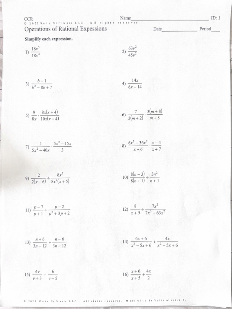 CCR Review Rational Expressions | PDF