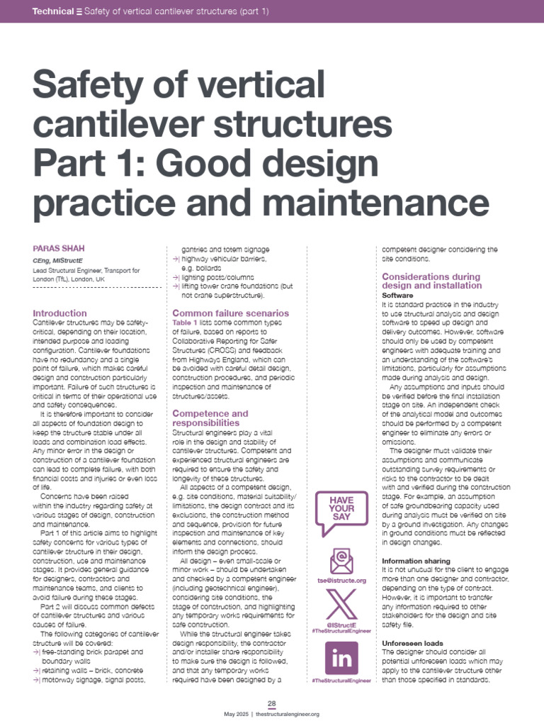 Safety of Vertical Cantilever Structures Part 1 Good Design Practice and Maintenance | PDF ...