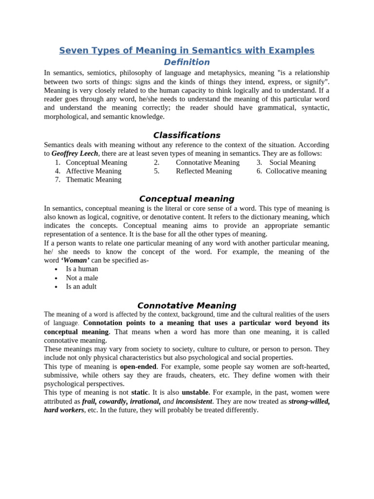 Seven Type of Meanings | PDF | Semantics | Semiotics
