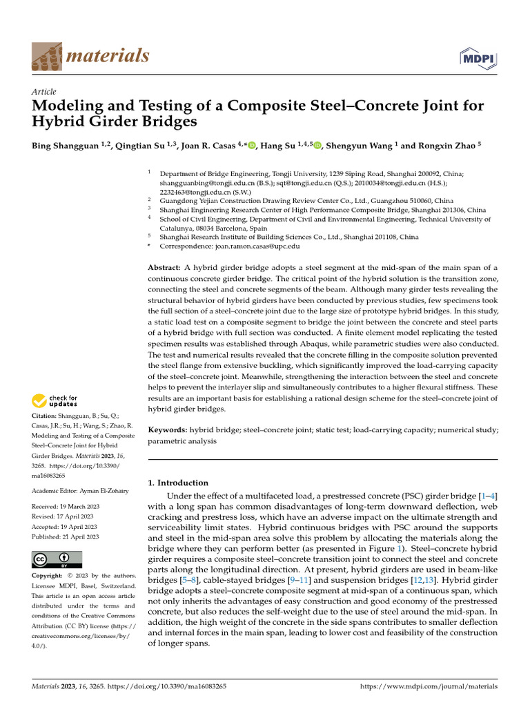 Composite Steel-Concrete Joint For Hybrid Girder Bridge | PDF | Beam ...