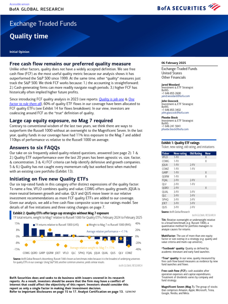 BofA - ETF - Quality Time | PDF | Exchange Traded Fund | Free Cash Flow