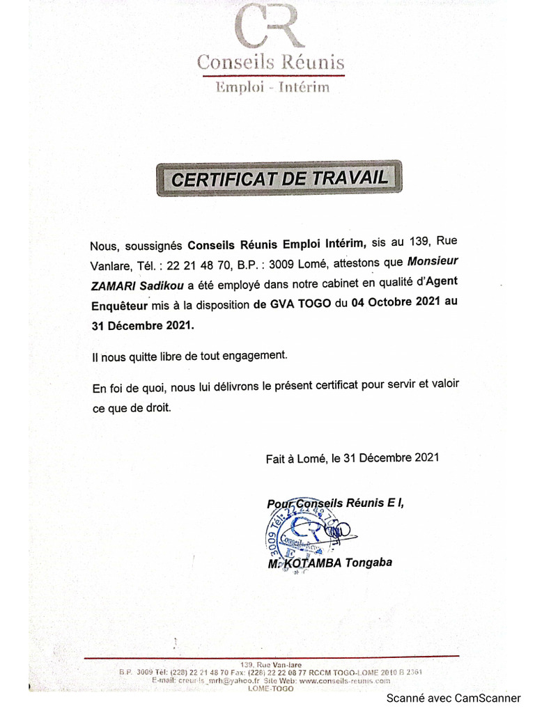 Attes Travail Gva | PDF