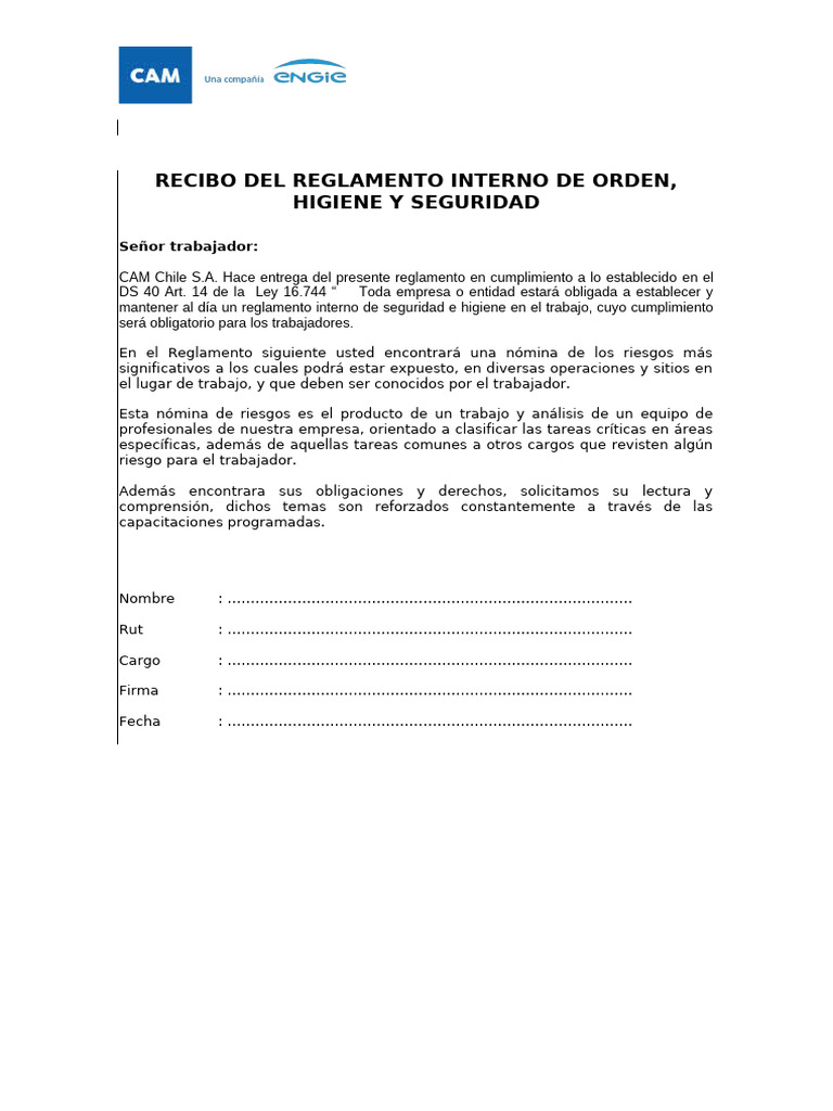 Recibo de Reglamento Interno de Orden | PDF