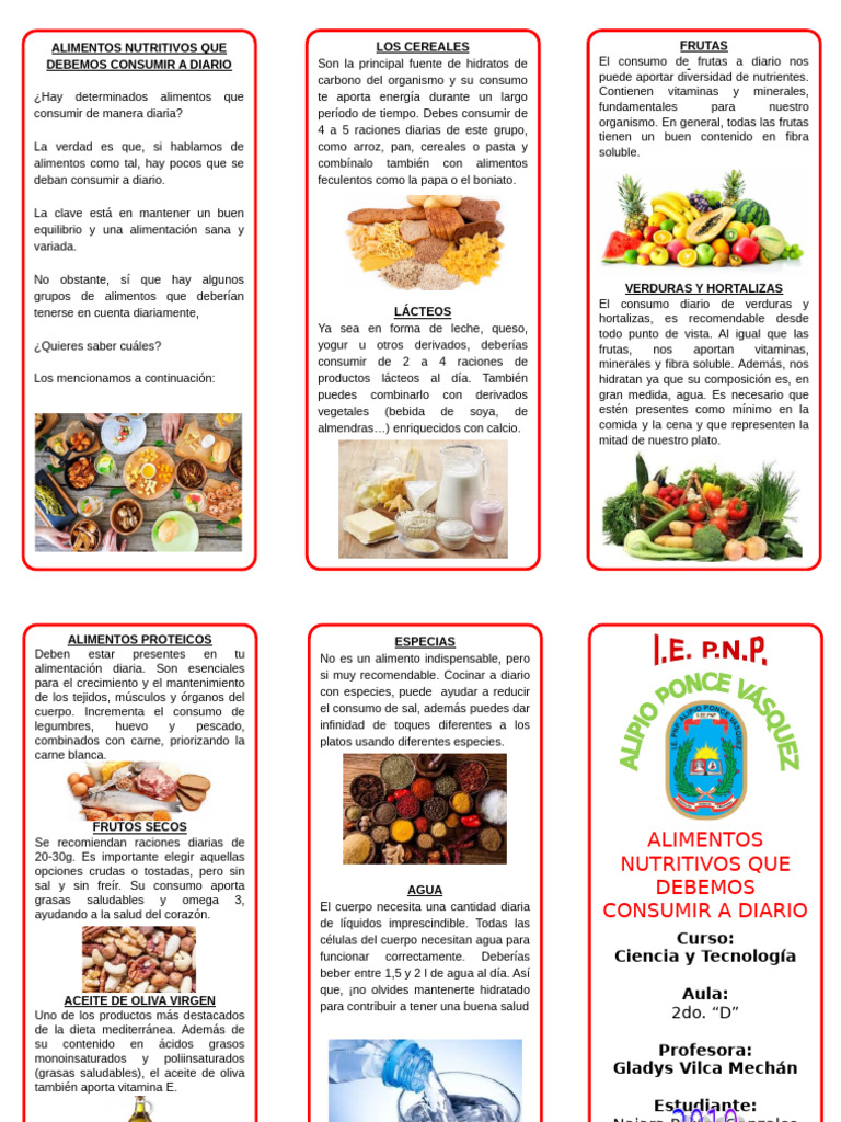 Triptico Alimentos Nutritivos para Consumir Diariamente | PDF | Alimentos | Fruta