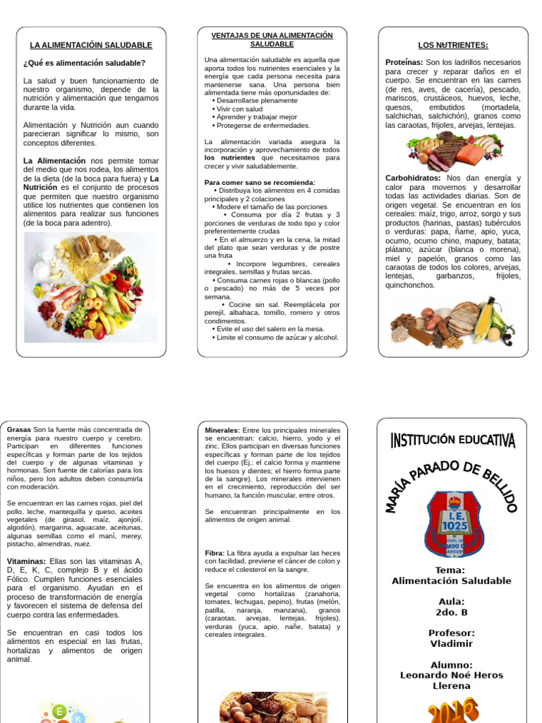 Triptico Alimentacion Saludable Word Antiguo | PDF | Alimentos | Nutrición