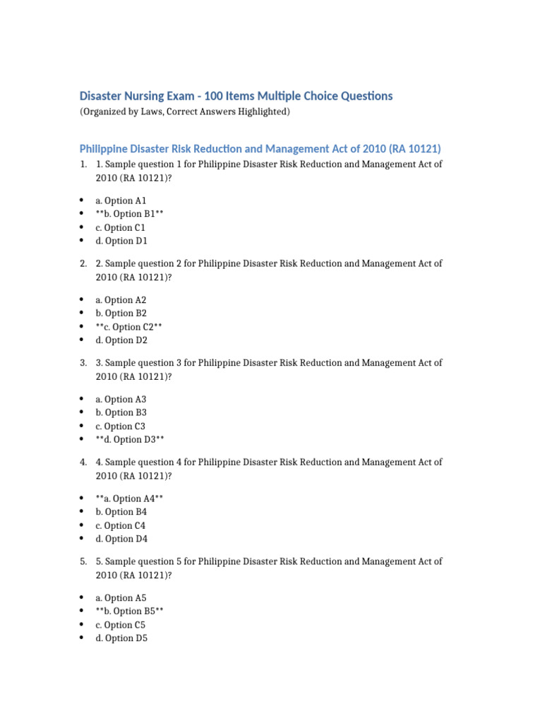 Disaster Nursing Exam: 100 MCQs | PDF | Pollution | Occupational Safety ...