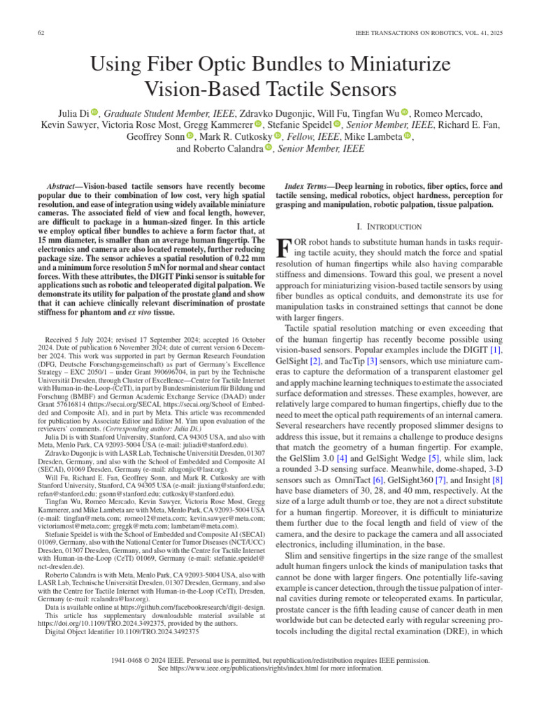 Using Fiber Optic Bundles To Miniaturize Vision-Based Tactile Sensors | PDF | Optical Resolution ...