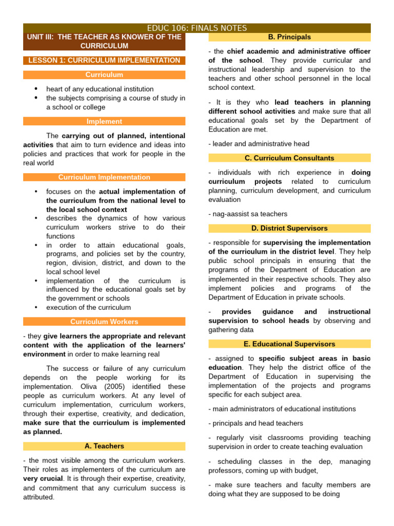 Educ 106 Finals Notes | PDF | Curriculum | Educational Assessment