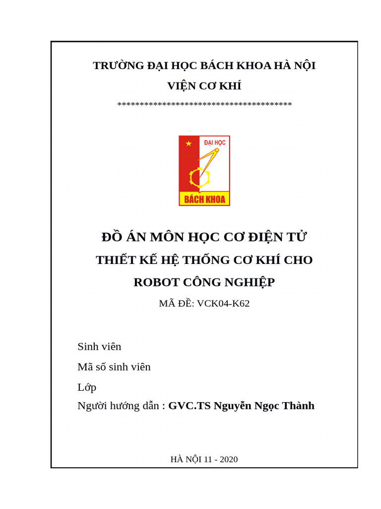 [123doc] Do an Mon Hoc Co Dien Tu Thiet Ke He Thong Co Khi Cho Robot Cong Nghiep | PDF