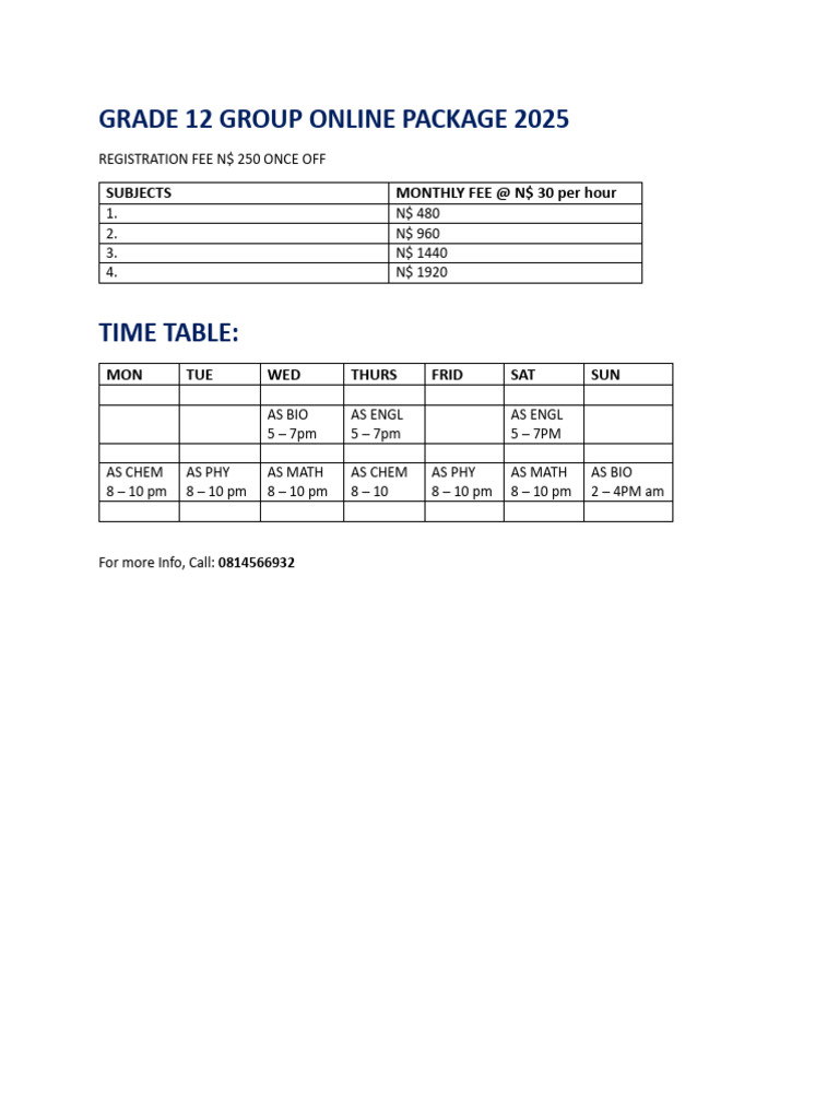 Grade 12 Group Online Package 2025 . | PDF