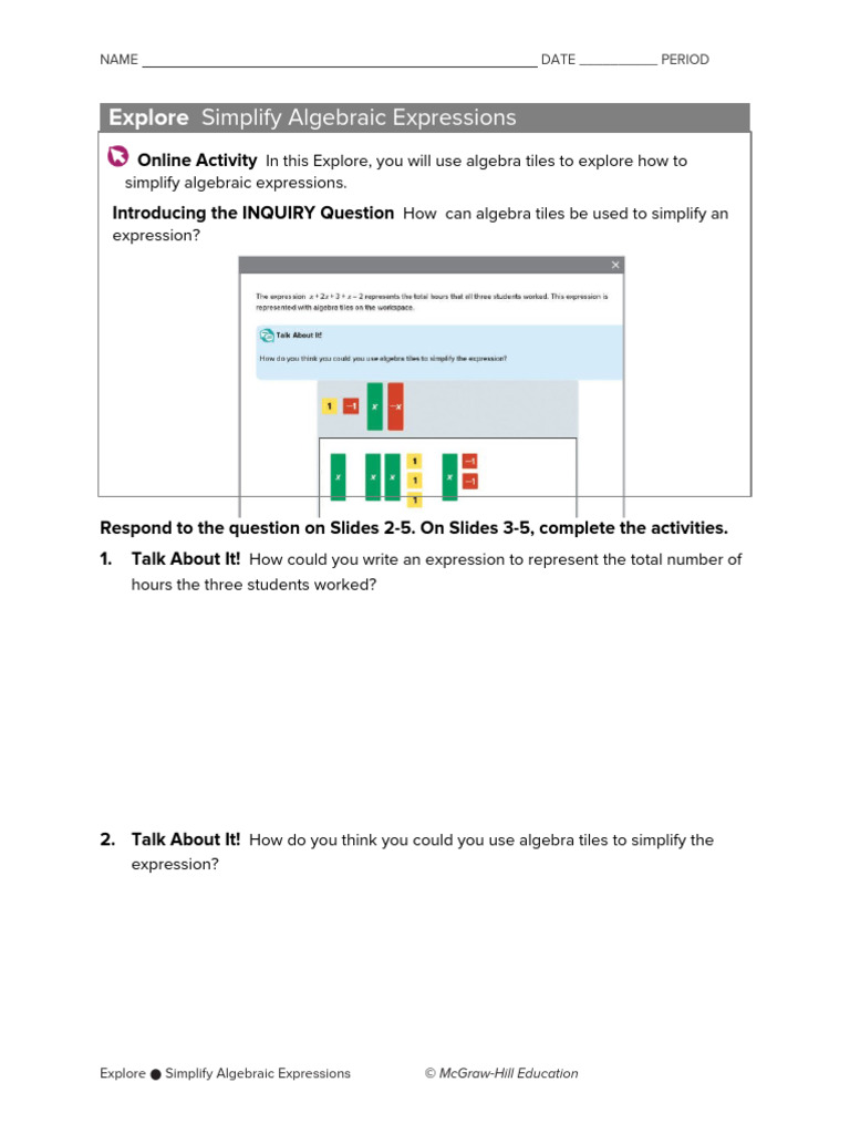 Explore Simplify+Algebraic+Expressions DONE | PDF