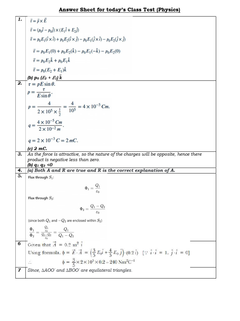 Class Test 2 Chapter 1 Physics Ans. | PDF