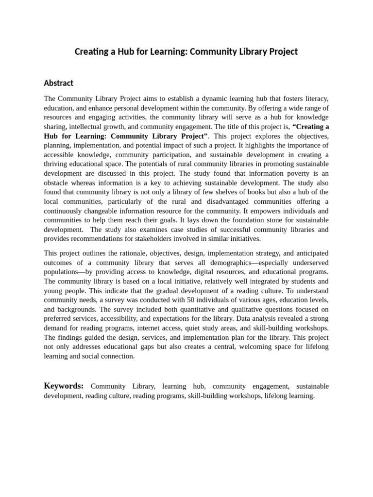 Creating A Hub For Learnin Final Paper | PDF | Libraries | Survey ...