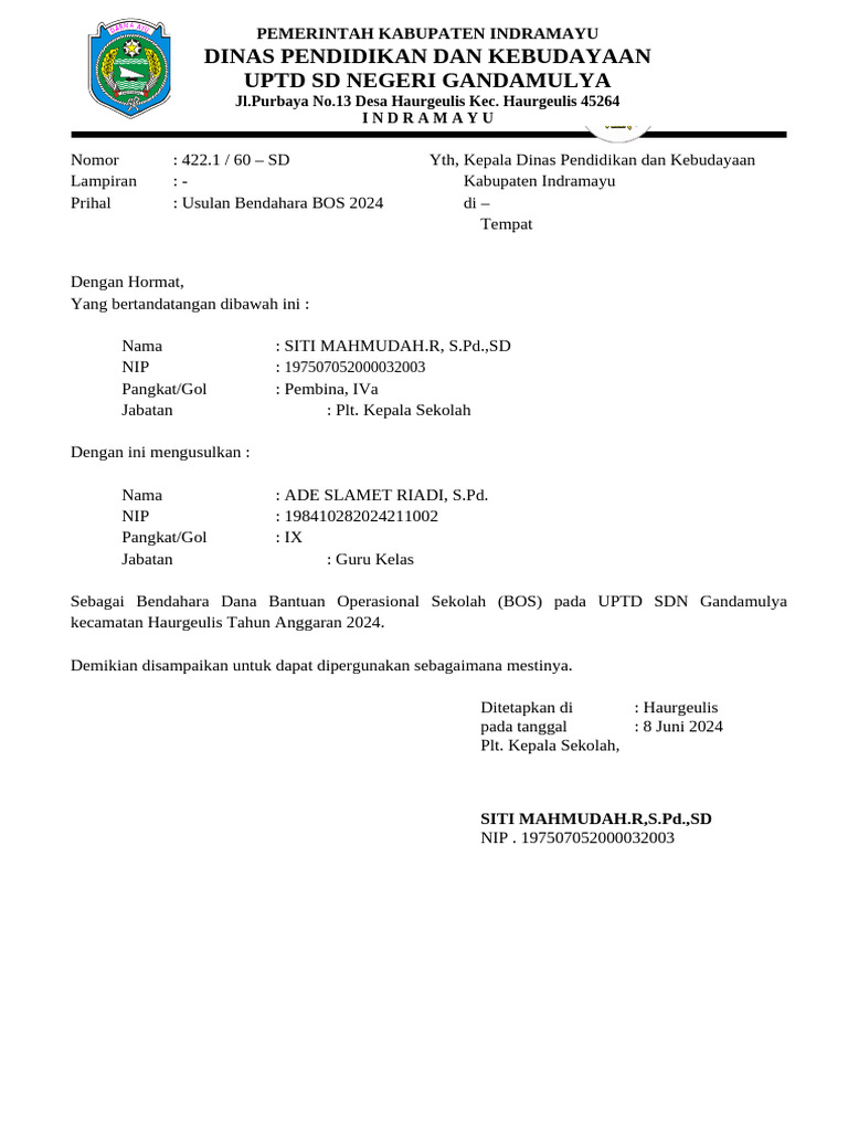 Usulan Bendahara BOS | PDF