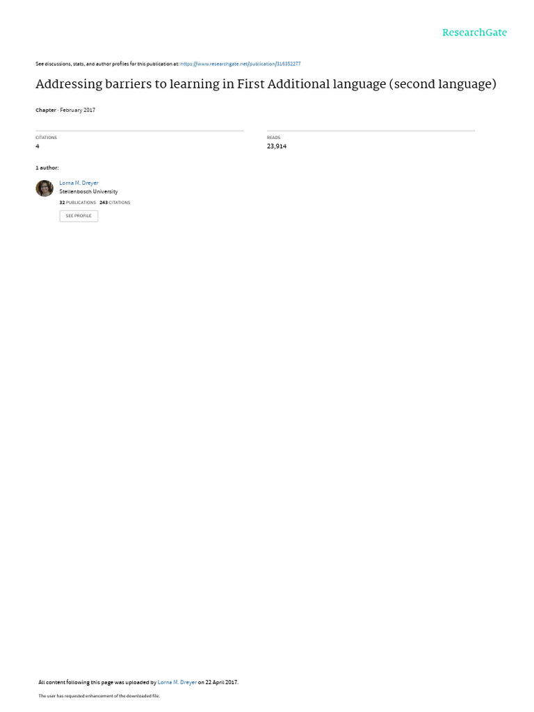 Addressing Barriers To Learning First Additional Language Second ...