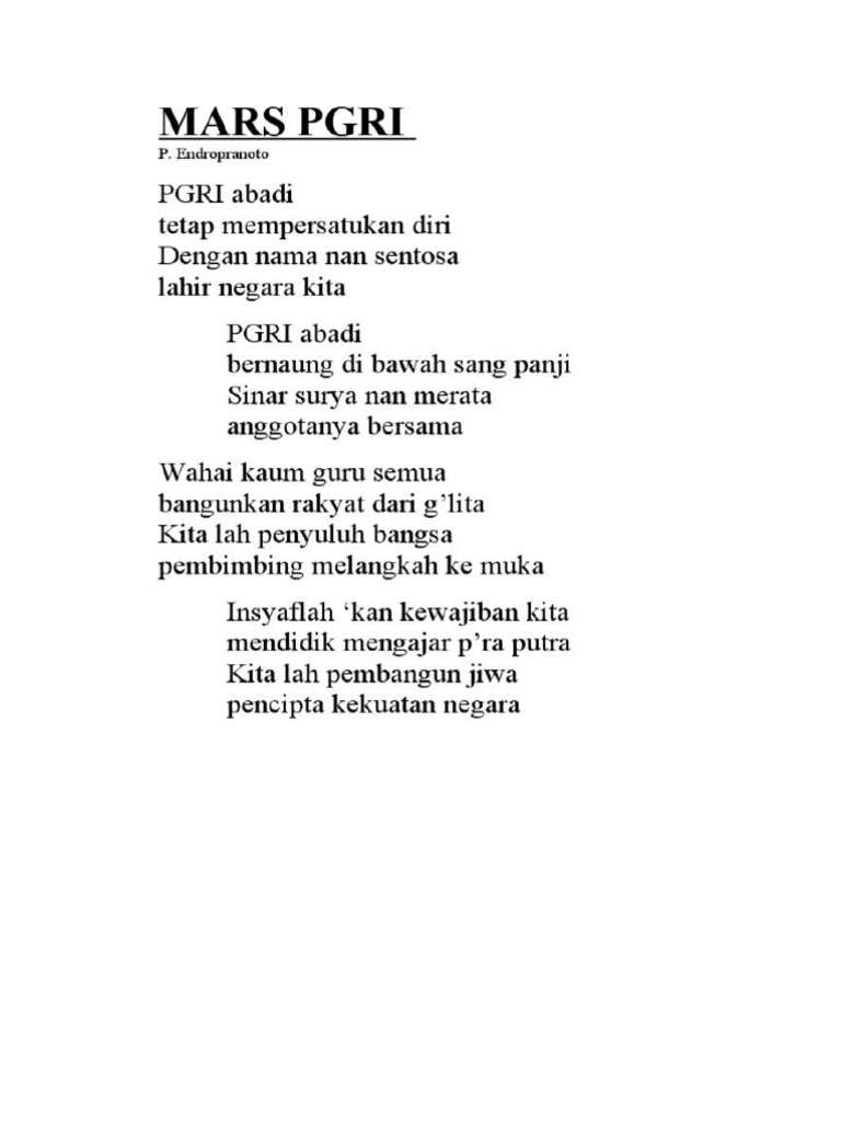 Syair Lagu Mars PGRI | PDF