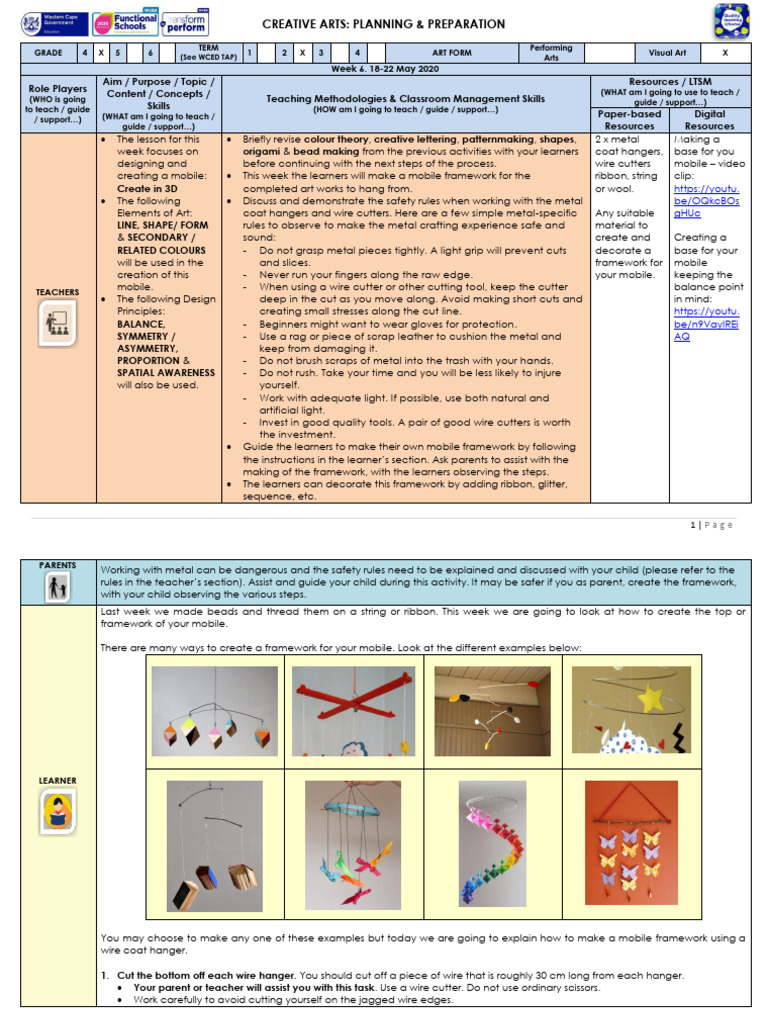 Grade 4 Visual Arts Mobile Project | PDF | Wire | Learning