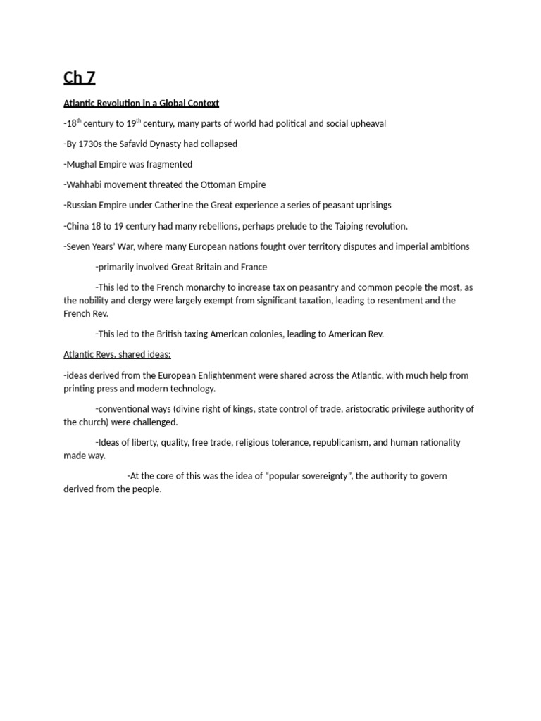 CH 7 + Enlightenment Notes (Englightenment+Revolutions+Affects of The ...