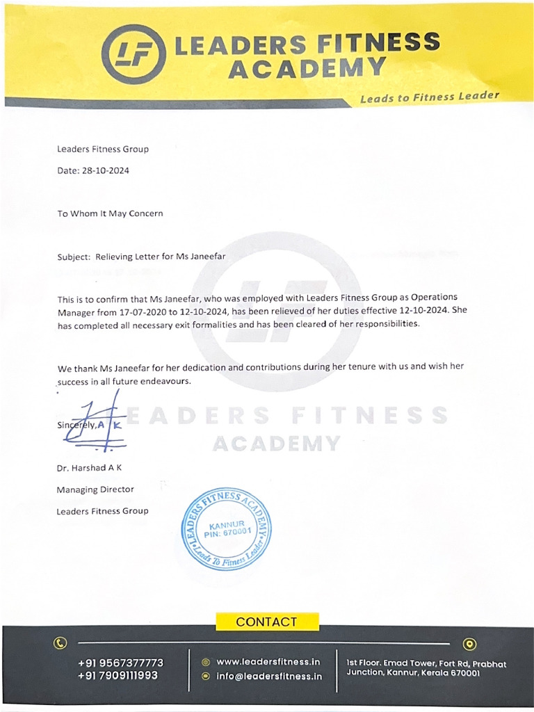 Relieving Letter LFA | PDF