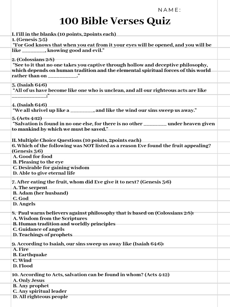 Bible Trivia Fill In The Blanks