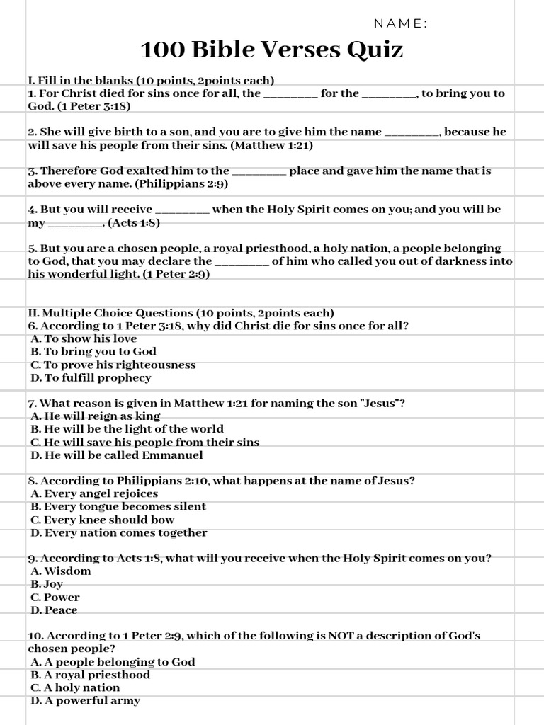 Bible Trivia Fill In The Blanks