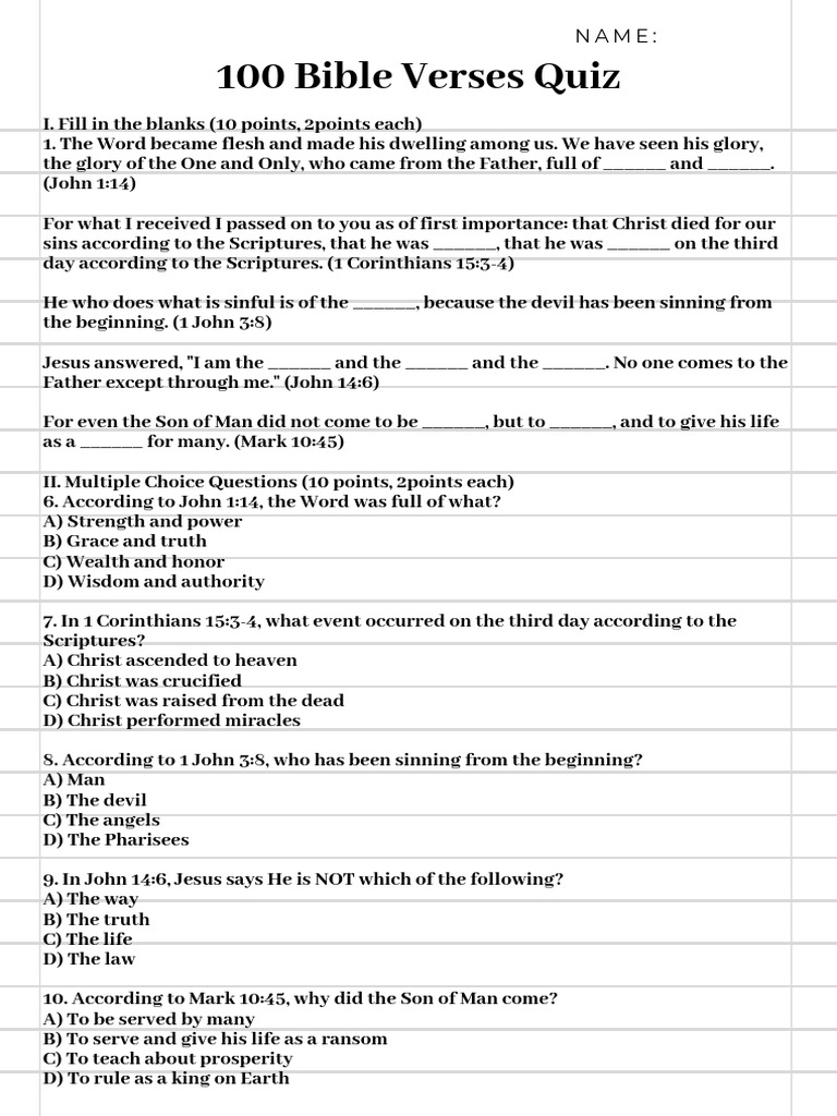 Bible Trivia Fill In The Blanks