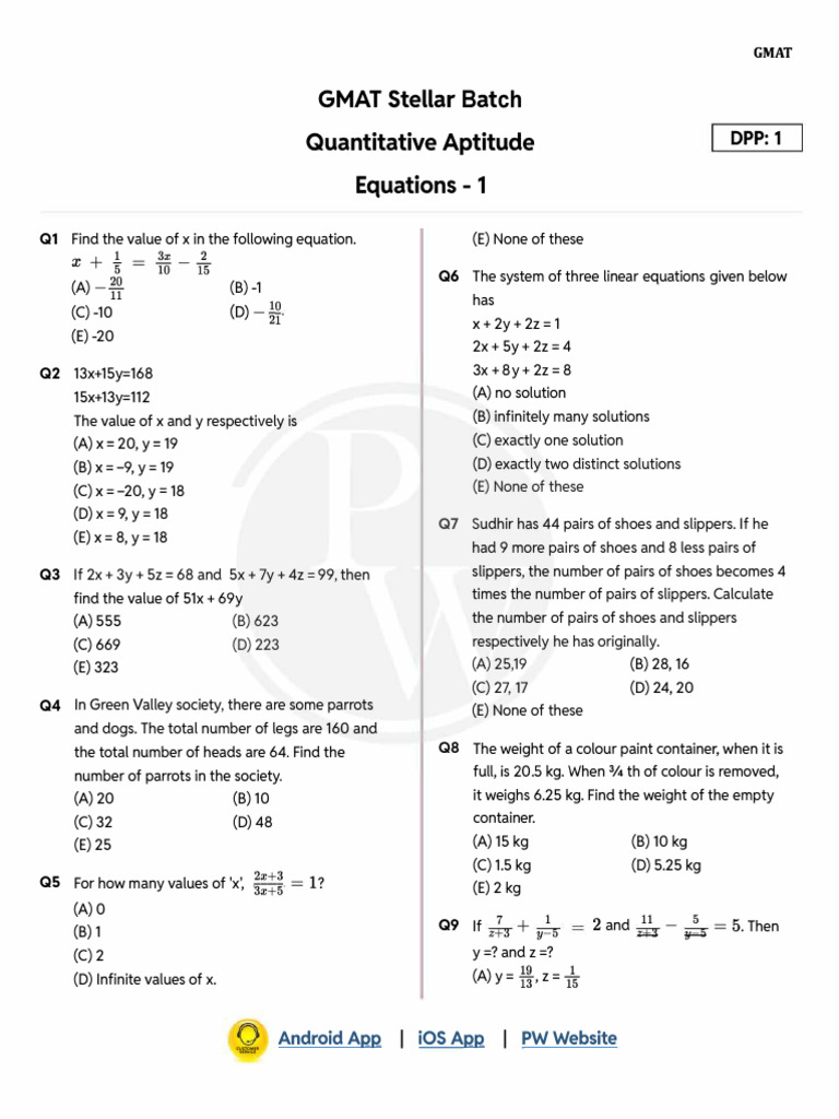 Algebra - DPP 01 | PDF | Algebra | Mathematics