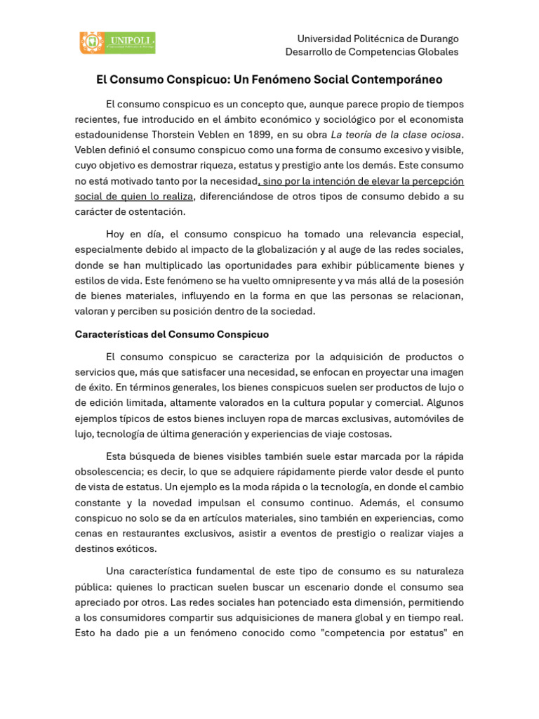 El Consumo Conspicuo | PDF | Consumo (economía) | Sustentabilidad