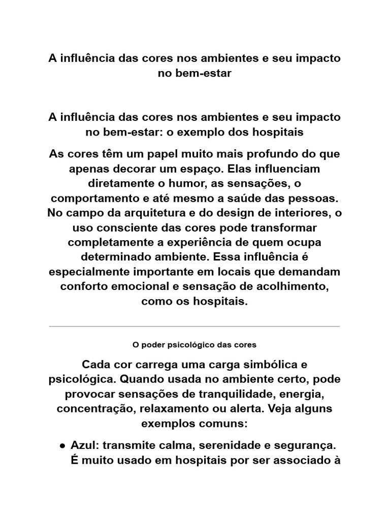 A Influência Das Cores Nos Ambientes e Seu Impacto No Bem-Estar | PDF ...
