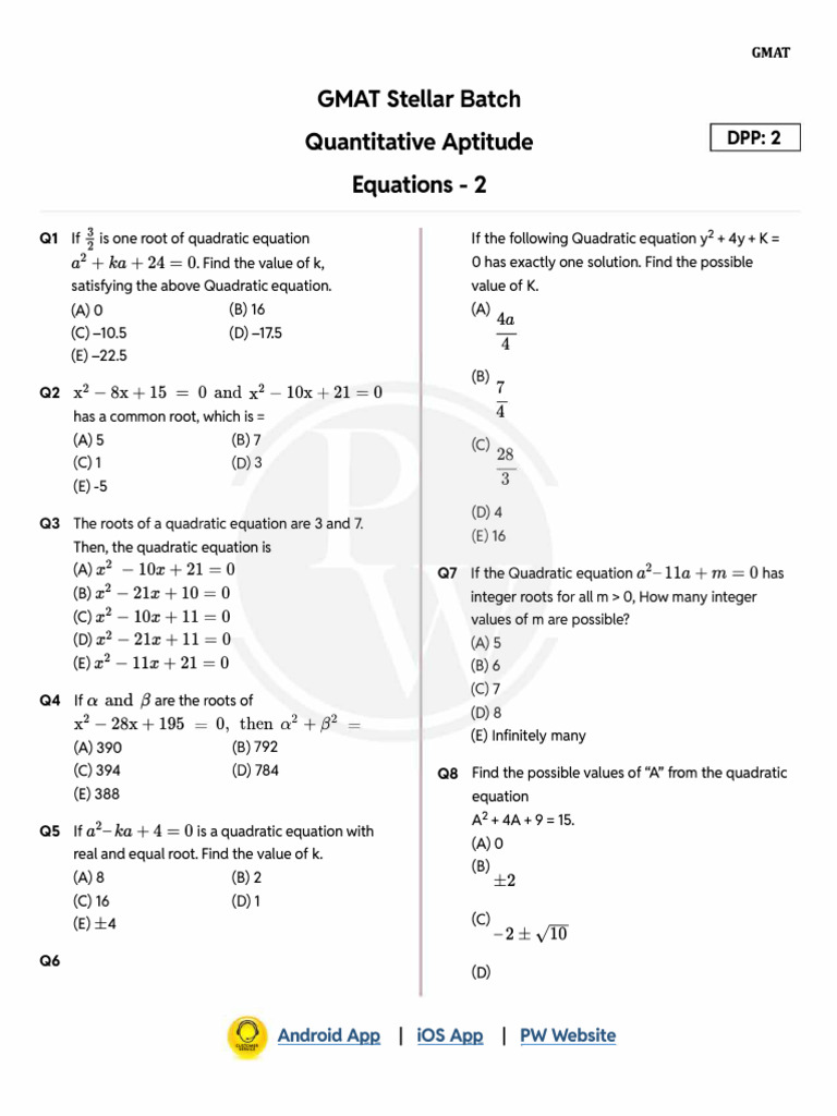 Algebra DPP 02 | PDF | Equations | Mathematics
