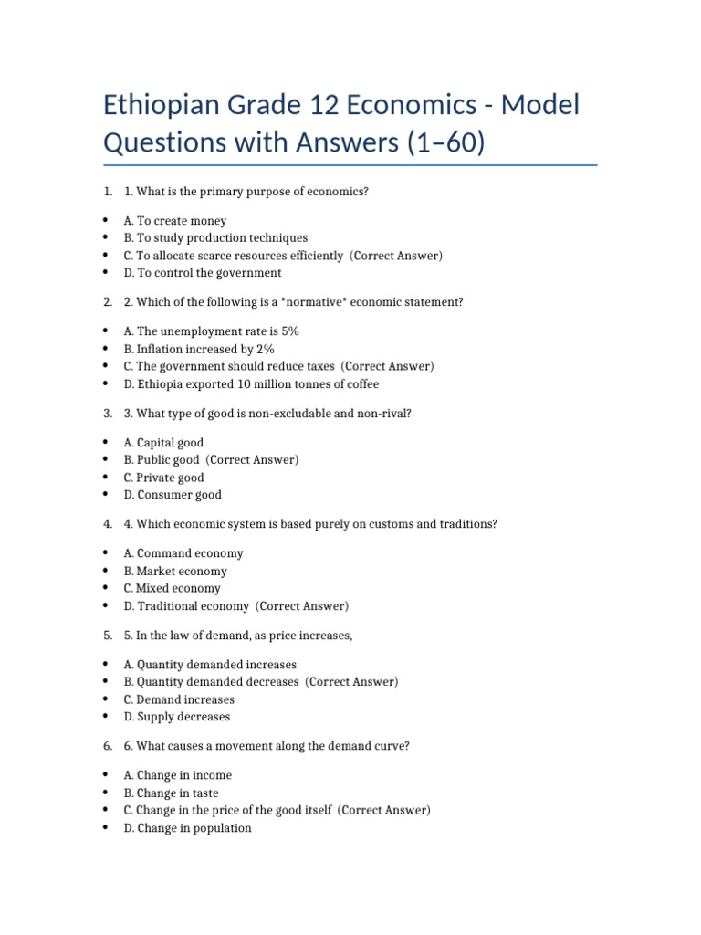 Grade 12 Economics Model Questions | PDF | Taxes | Economics
