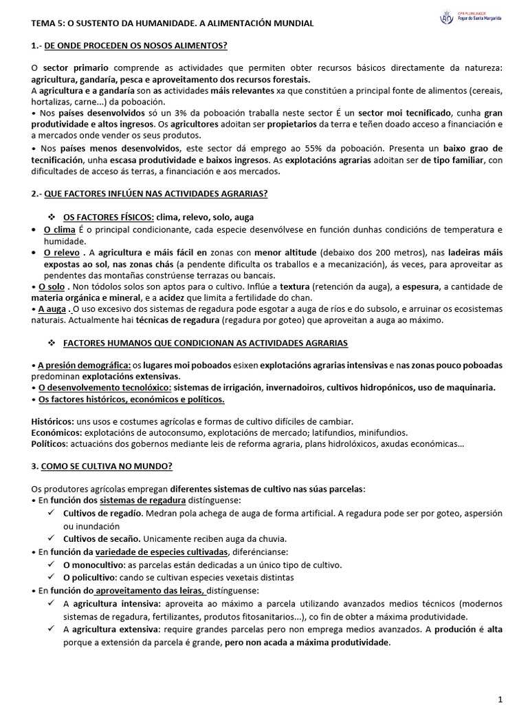 Tema 5 o Sustento Da Humanidade | PDF