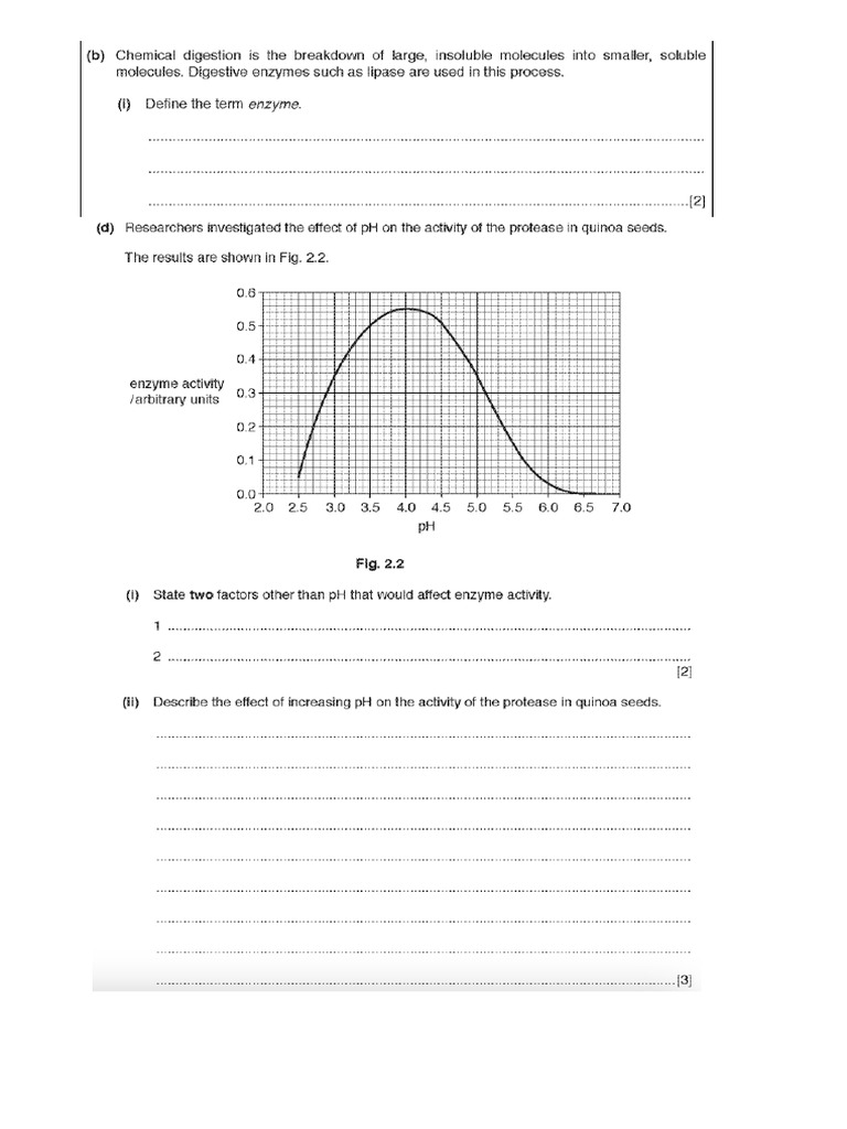 Enzymes Past Paper Questions IGCSE | PDF