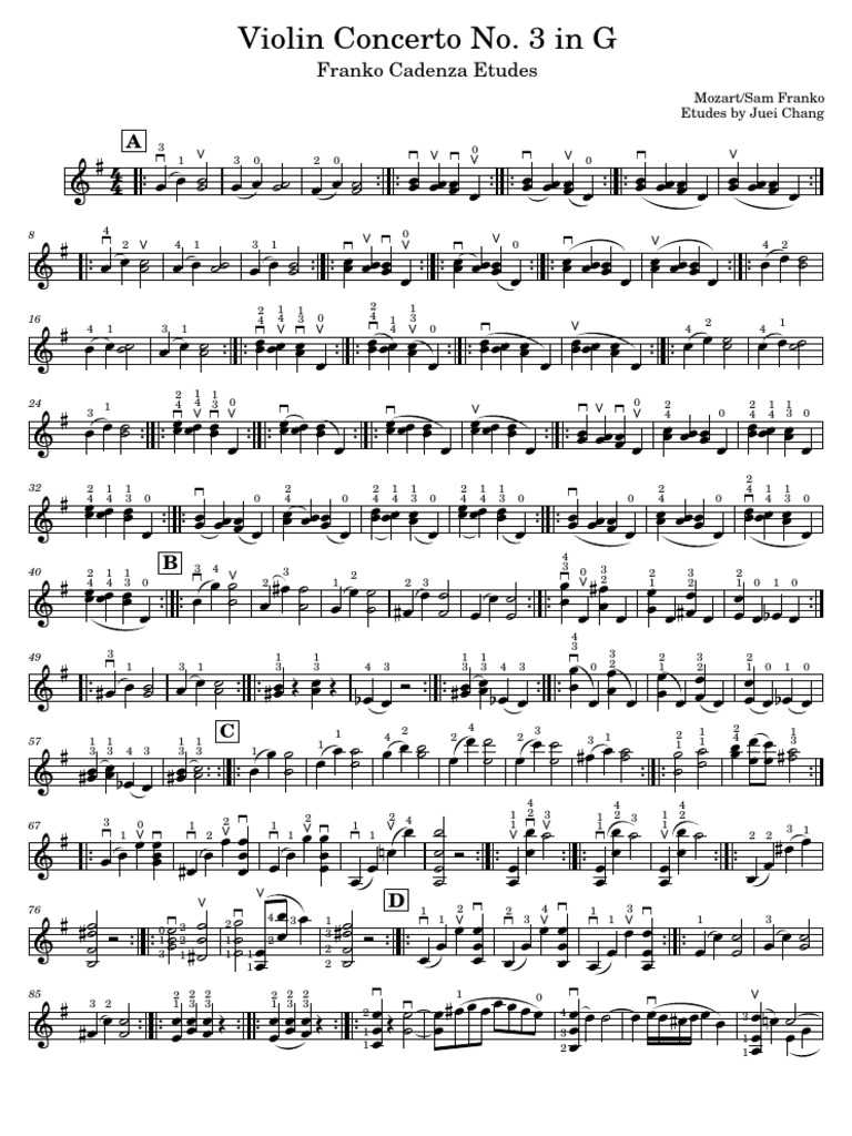 Mozart Concerto #3 in G Sam Franko Cadenza Etudes | PDF | Compositions ...