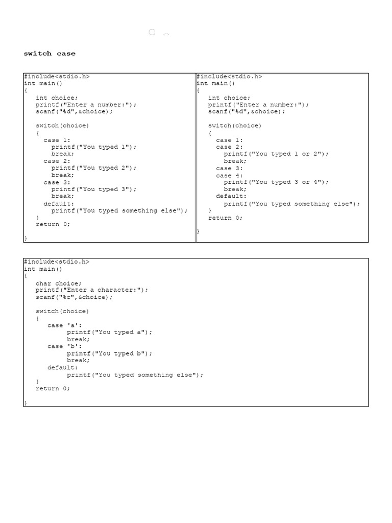 C Program Lab Material For Practice On Switch-Case | PDF