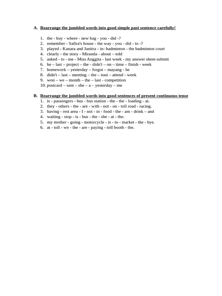 Jumbled Sentences: Past & Present Tense | PDF