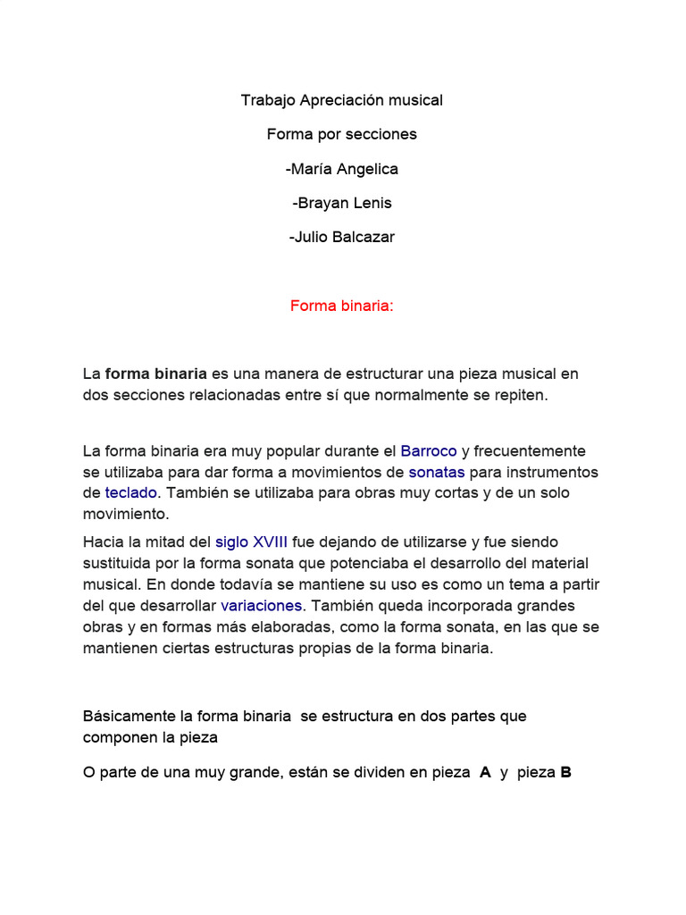 Forma Por Secciones | PDF | Teoría musical | Formas musicales