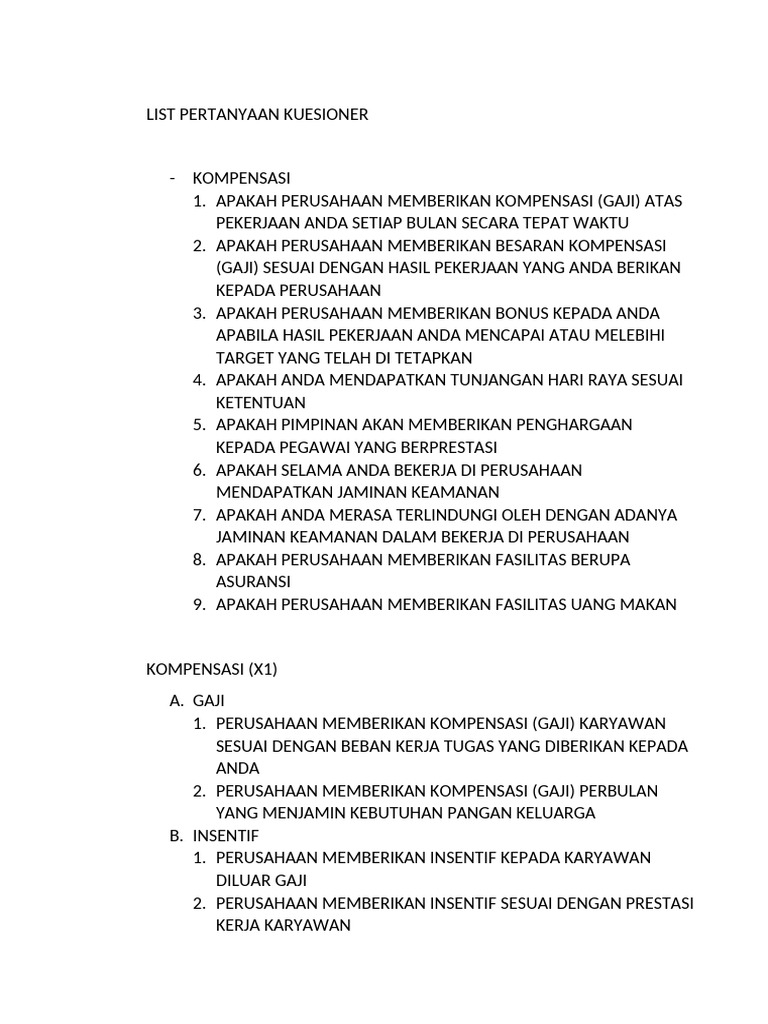 Kasaran Pertanyaan Kuesioner | PDF
