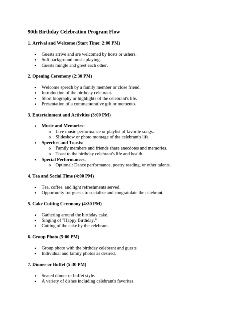 90th Birthday Celebration Program Flow | PDF | Birthdays