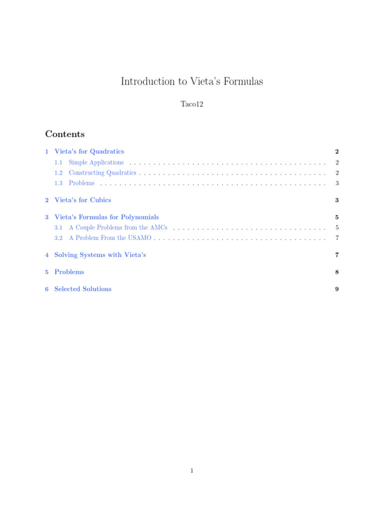 Introduction to Vieta’s Formulas33 | PDF | Quadratic Equation | Zero Of A Function