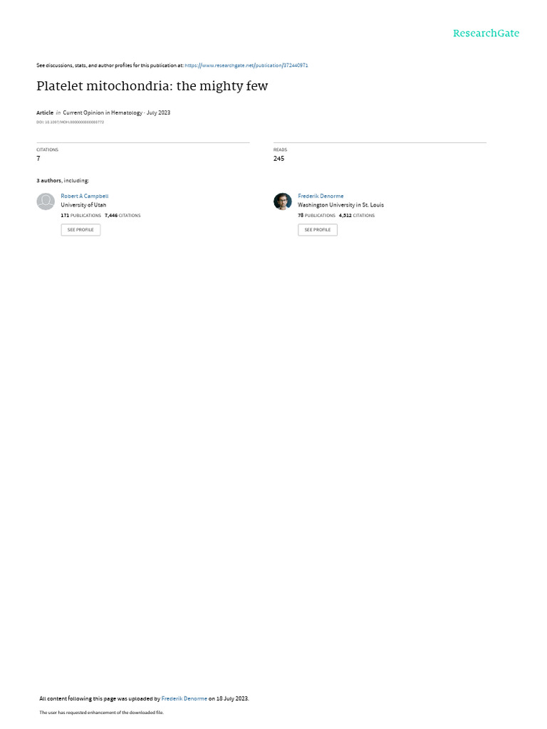 Platelet Mitochondria The Mighty Few | PDF | Mitochondrion | Cellular ...