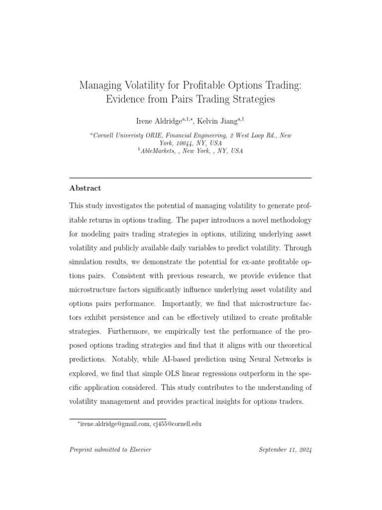 Pairs Trading Strategies for Volatility Management | PDF | Moneyness ...